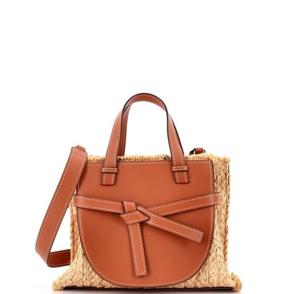 Loewe | Bags | Loewe Gate Tote Leather And Straw Small Brown Neutral ...